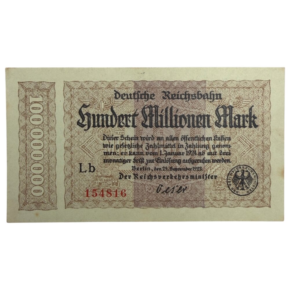 Веймарская республика, Берлин, железная дорога 100000000 марок 1923 г. (Серия Lb)