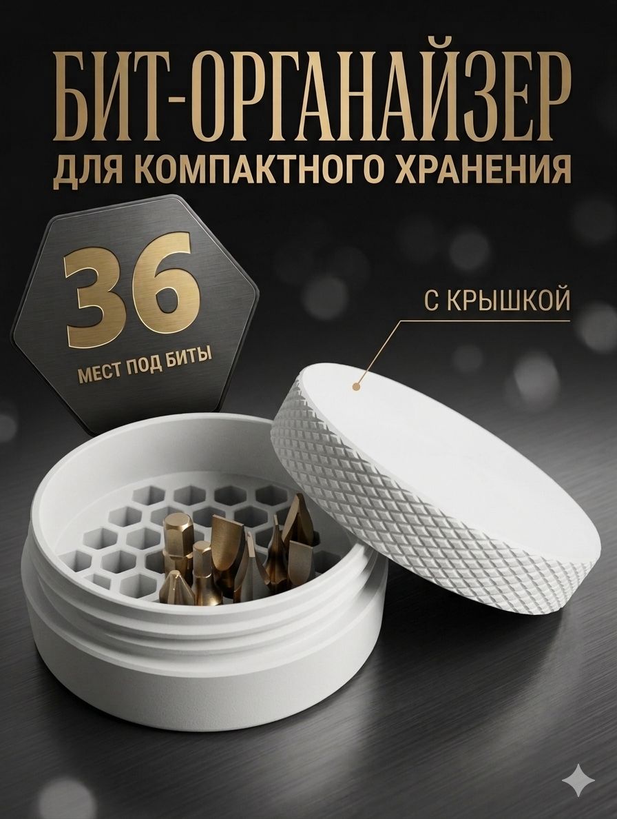 Органайзер для бит 1/4" 36шт, Кейс для хранения, Белый