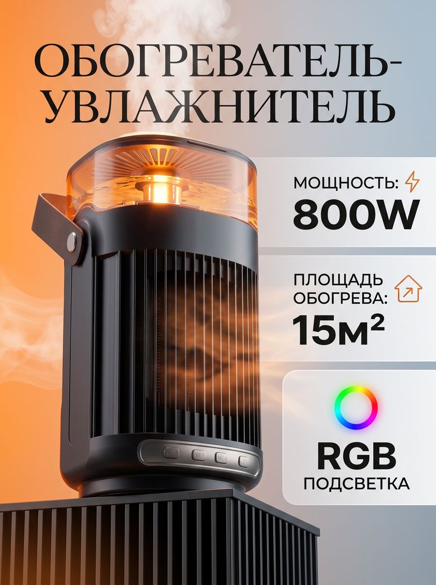 Обогреватель увлажнитель для дома 2 в 1, настольный, компактный тепловентилятор 800 Вт