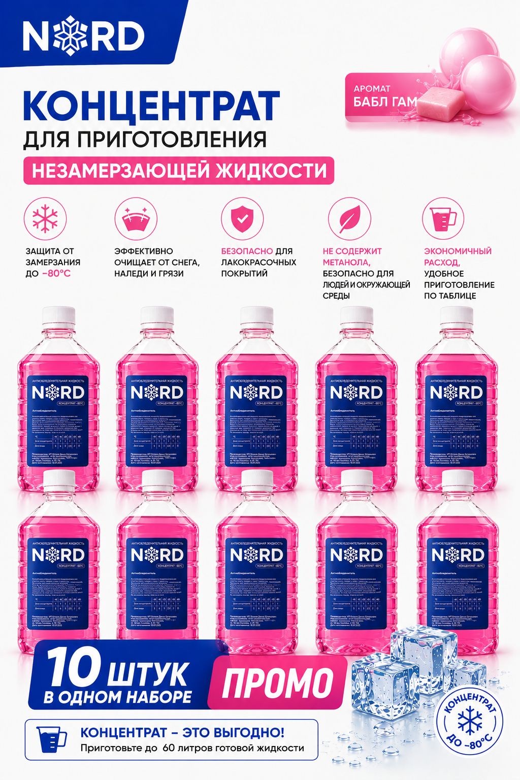 Концентрат незамерзающей жидкости NORD с ароматом Бабл гам 10л