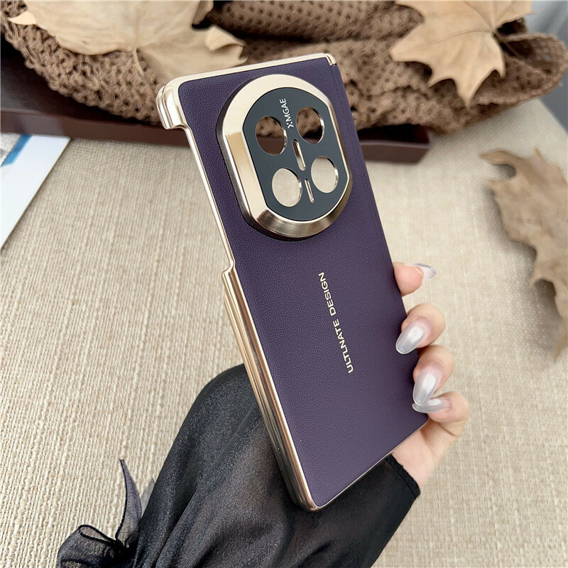 Чехол для Huawei Magic V6 с двойным шарниром, из электроплакированной веган-кожи, в коробке, фиолетовый, 1 шт