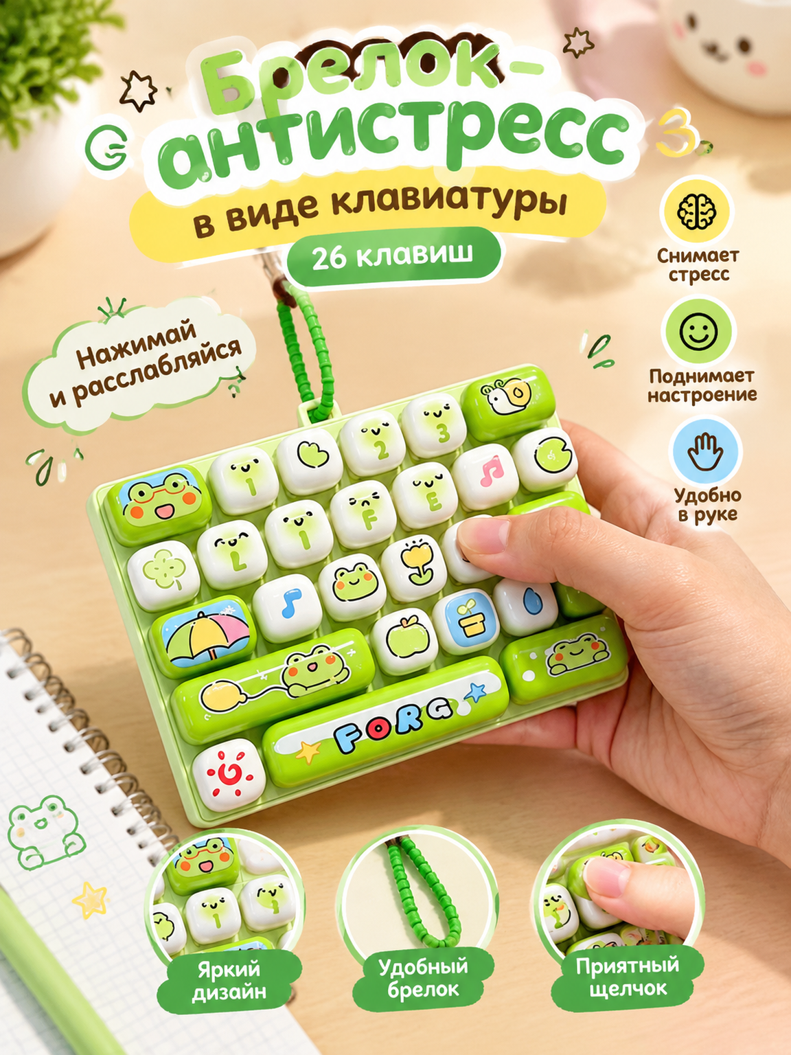 Игрушка-антистресс брелок Брелок-клавиатура 26 клавиш для ключей и сумки