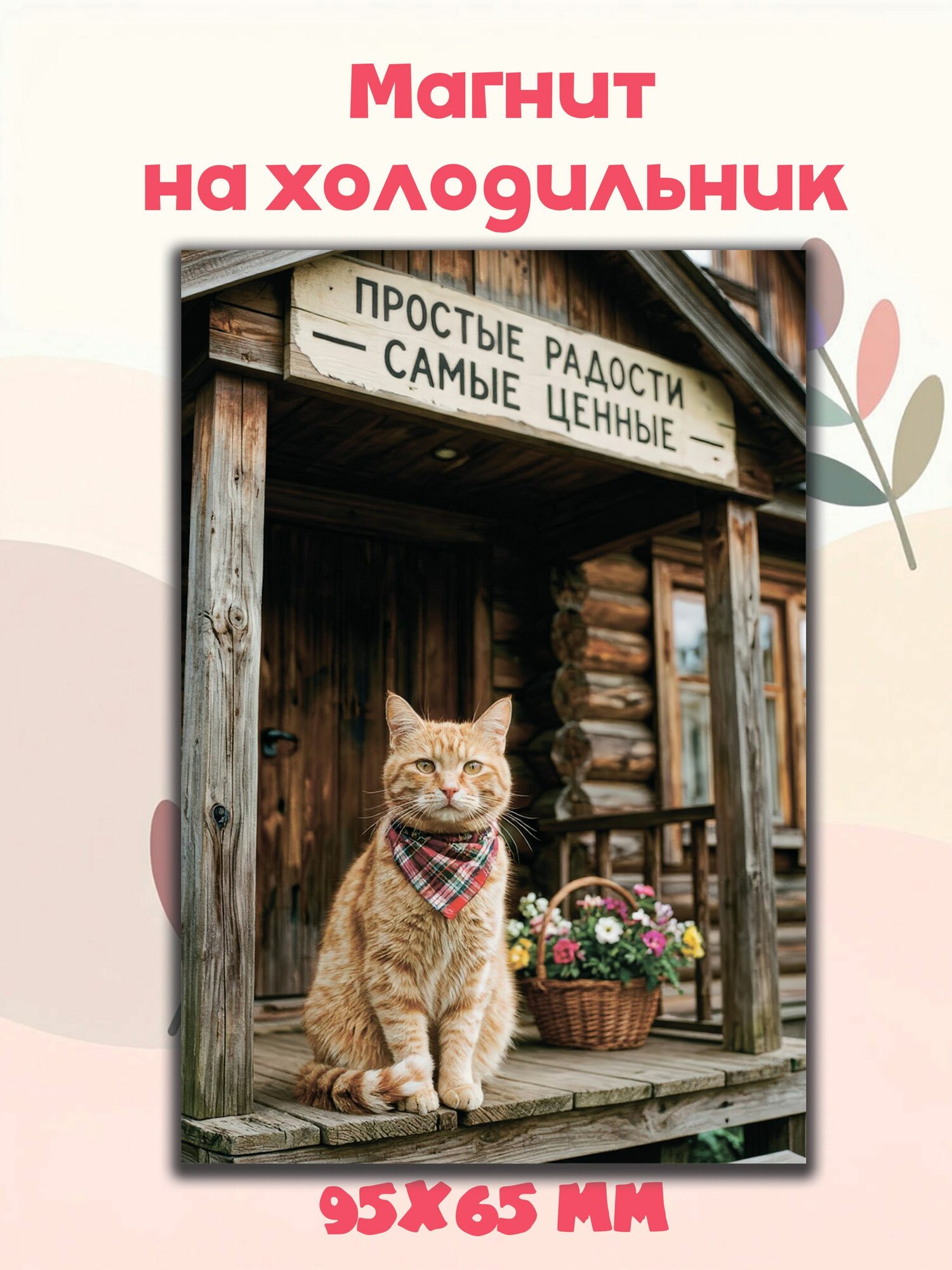 Магнит на холодильник. Кот 65 на 95 мм, основа дерево.
