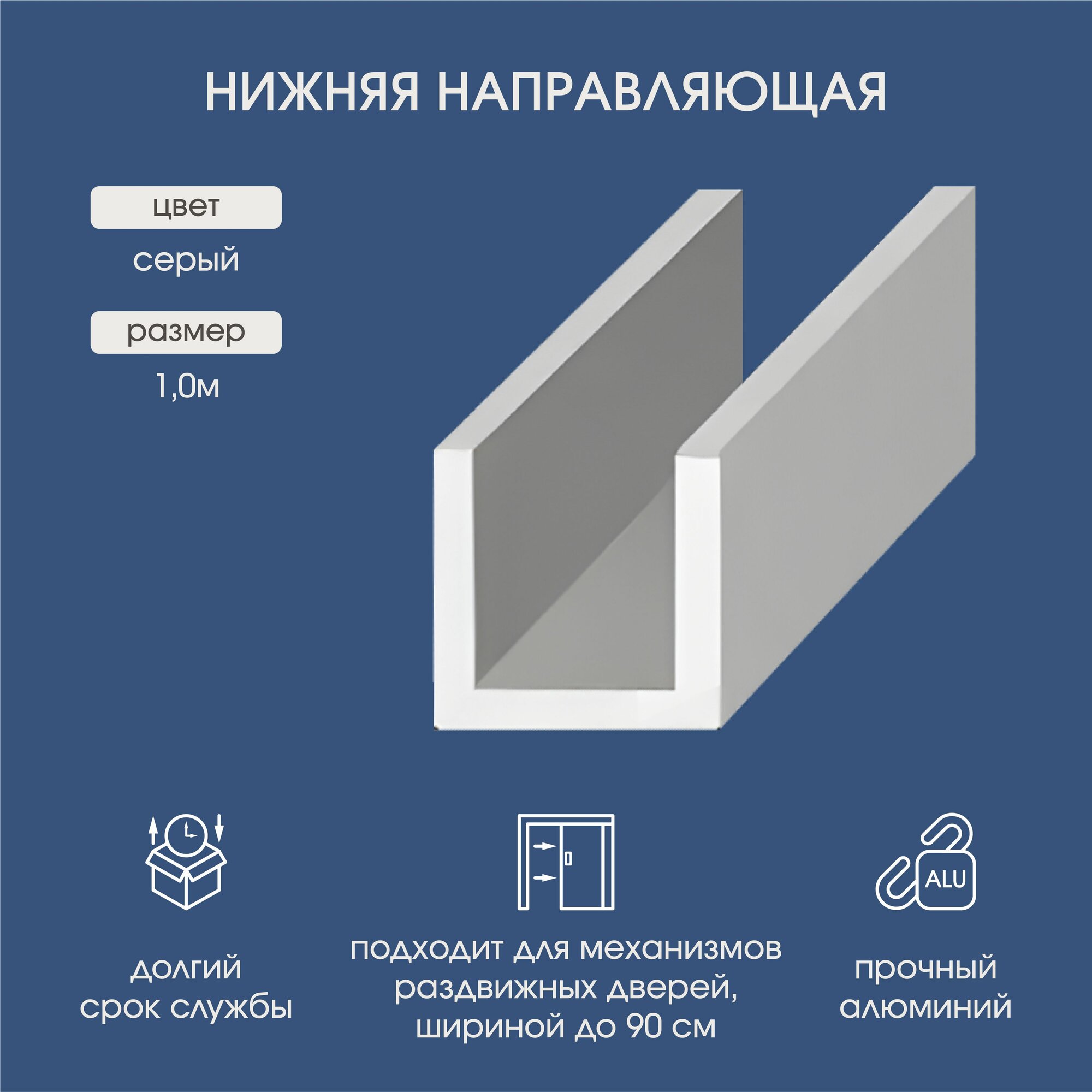 Направляющая нижняя для раздвижных дверей "П"-образная, длина 1 м.