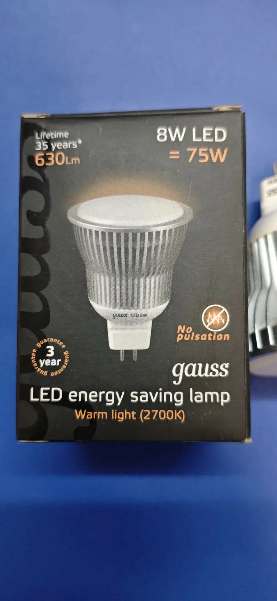 Лампа светодиодная Gauss MR16 8W 220V GU5.3 2700К теплый свет, матовое стекло артикул EB 101105108