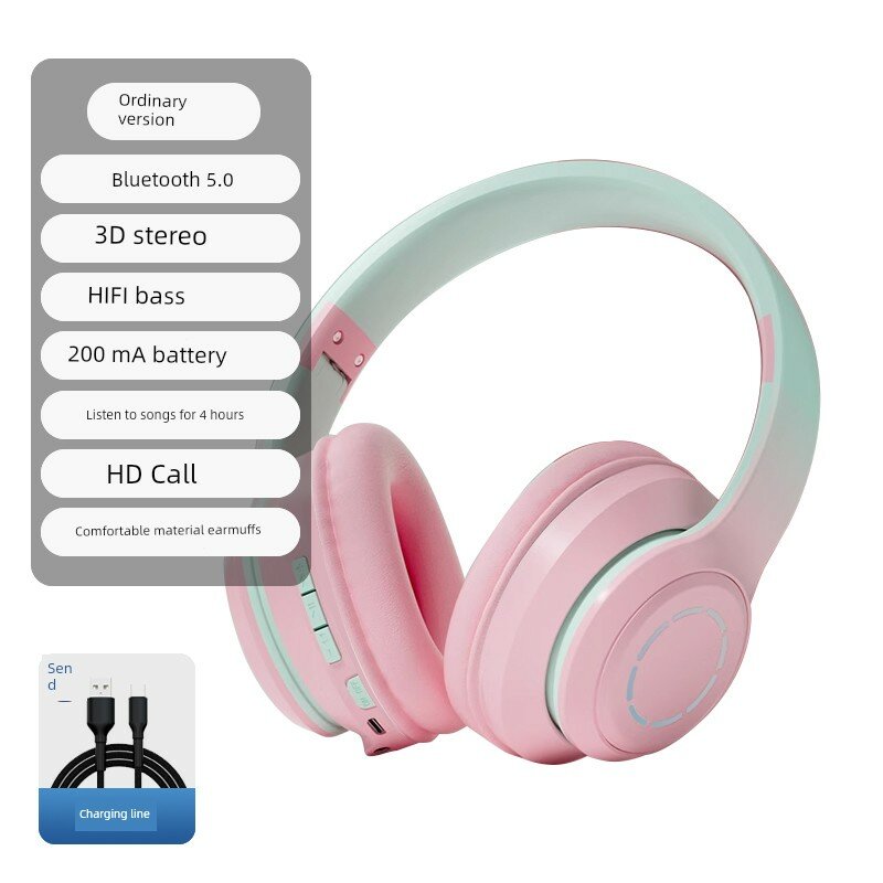 Стандартные наушники с поддержкой Bluetooth 5.0, беспроводная стереозвуковая система для студентов, розовый цвет