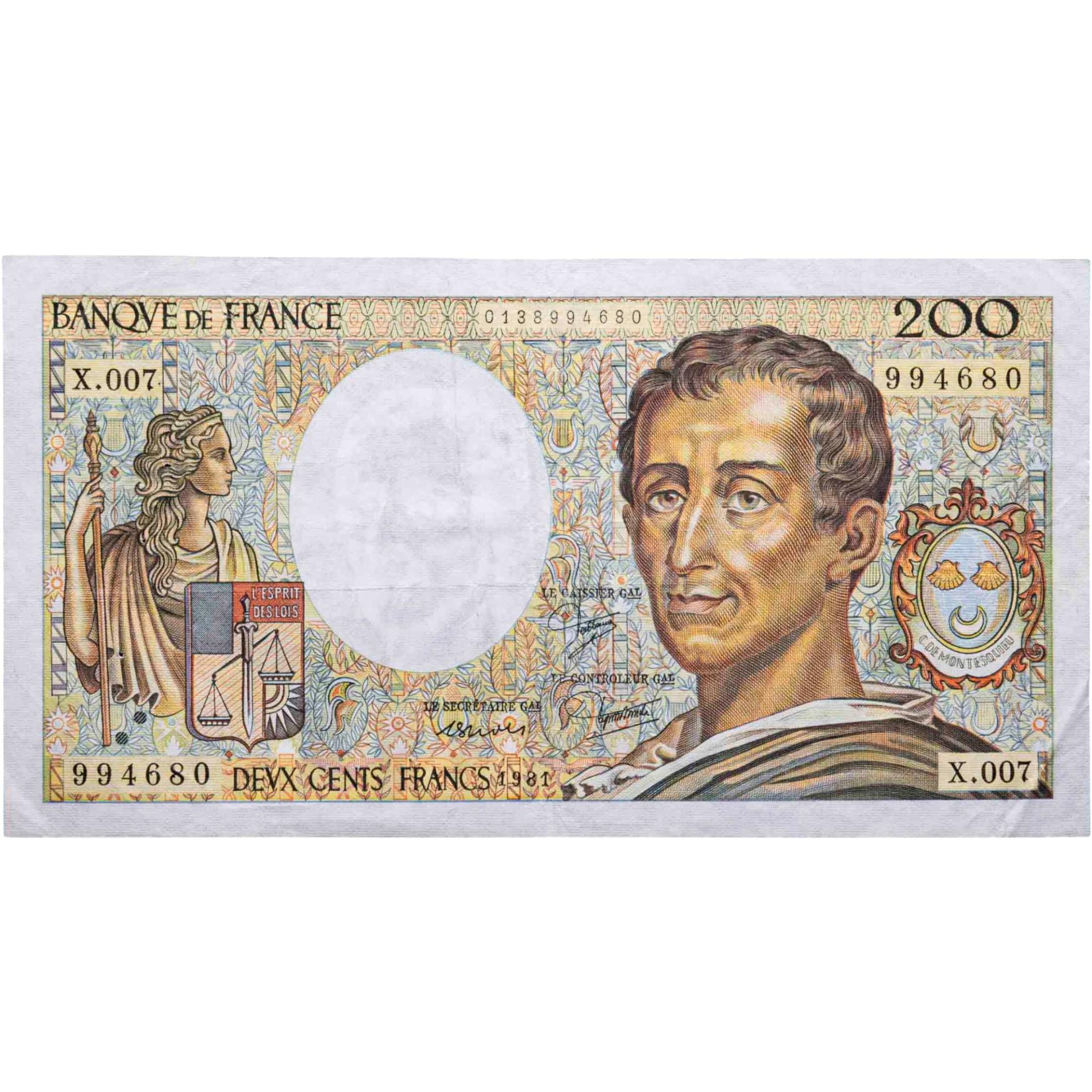 Франция 200 франков 1981 год Montesquieu, барон де Монтескьё Pick 155а