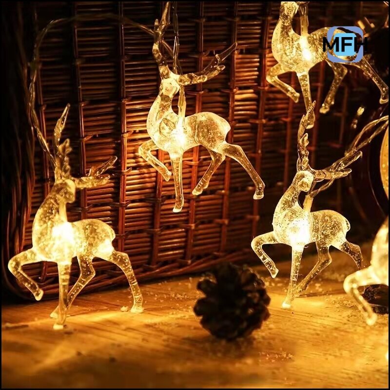 Набор оленей, 1.5 метра, прозрачный пластик, гибкая проволока, теплый свет