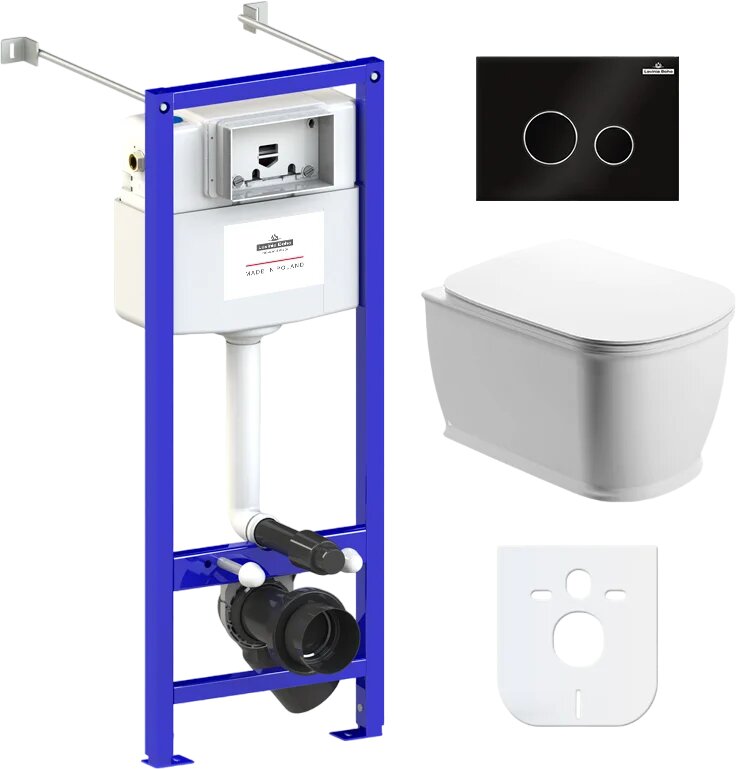 Комплект Lavinia Boho Унитаз подвесной Bell Pro Rimless 3301101R / Крышка-сиденье Bell Pro 33290100 с микролифтом / Инсталляция RelFix 38010020, Кнопка RelFix 3805004B глянцевая черная, хром