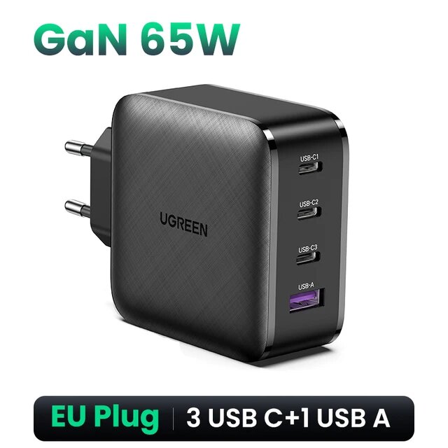 Сетевое зарядное устройство, 65W, 4 порта USB-C/USB-A, черный