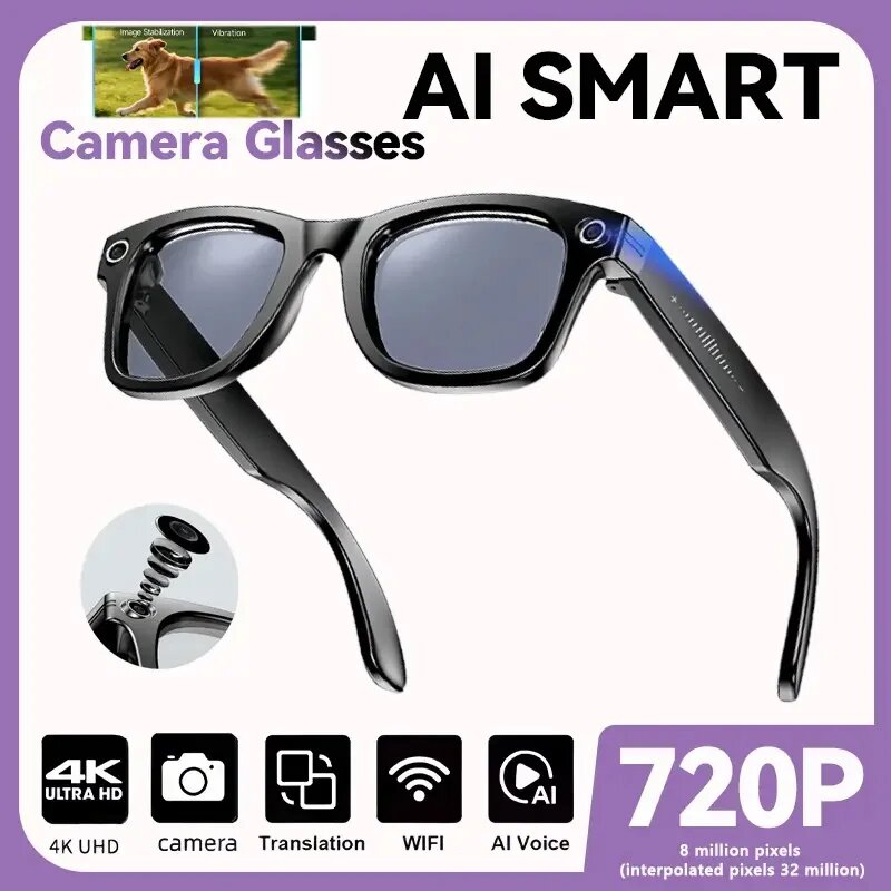 New Smart Glasses Men 8MP Camera WiFi Bluetooth Touch Control IP65 Waterproof AI Translation Noise Cancelling AI Glasses Women