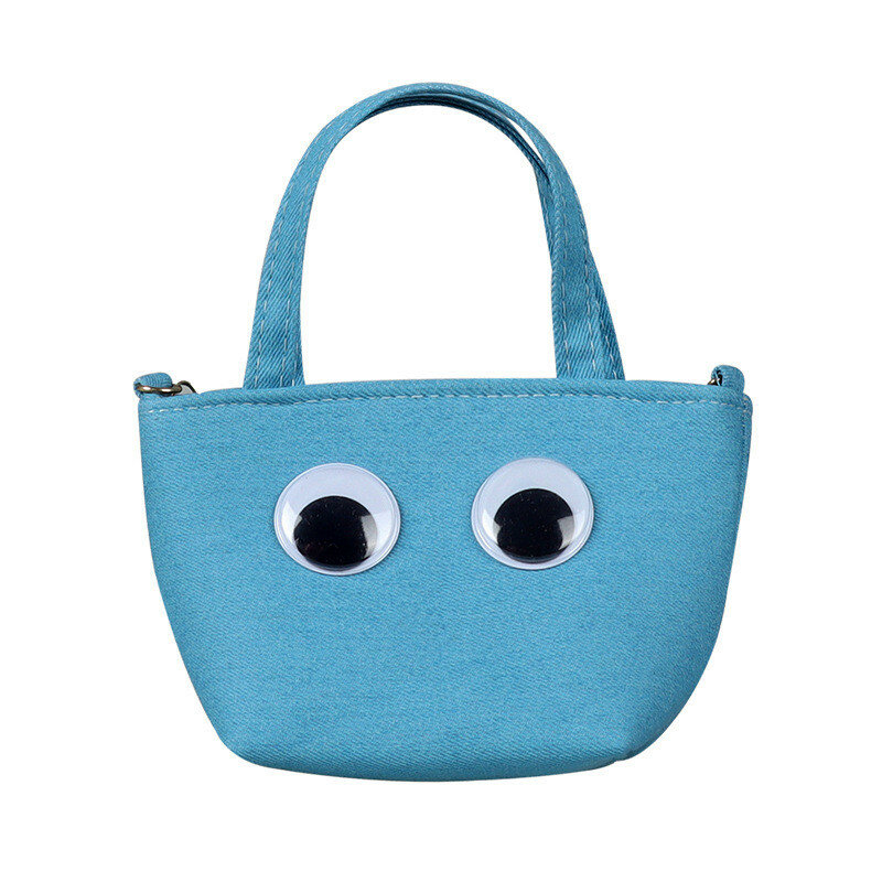 Яркая и веселая детская канвасовая сумочка с скрытым карманом на молнии, синяя