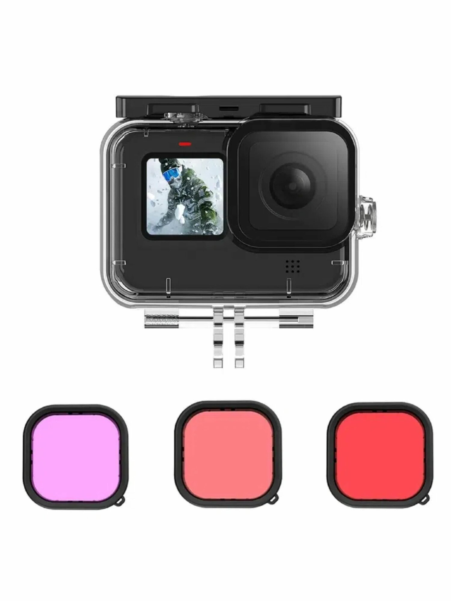 Водонепроницаемый аквабокс + комплект три фильтра для экшн камеры GoPro Hero 12/11/10/9, Telesin (GP-WTP-904)