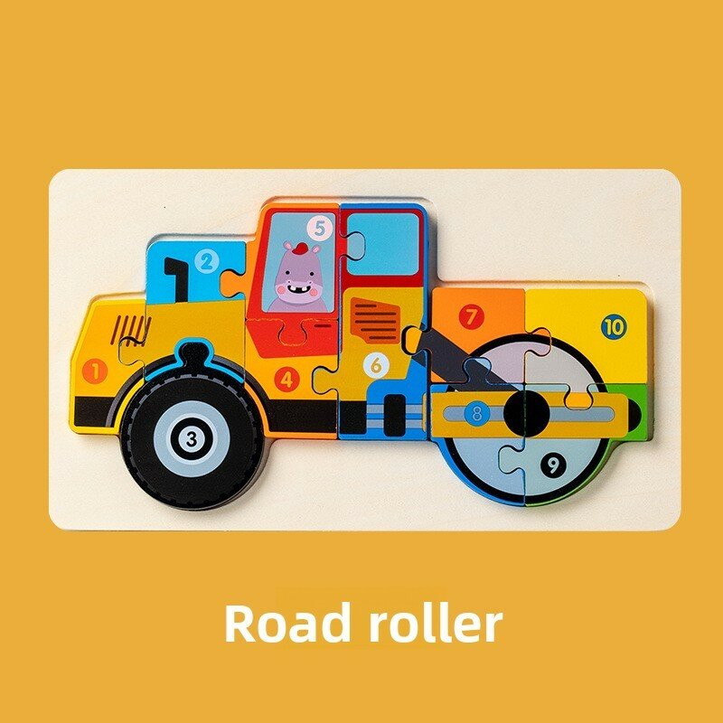 Kids wooden toy construction vehicles puzzle for early education and parentchild bonding