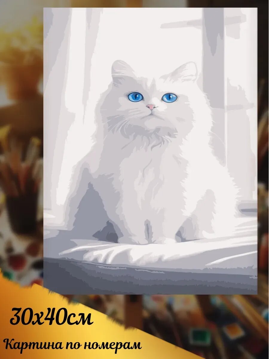 Картина по номерам белый кот