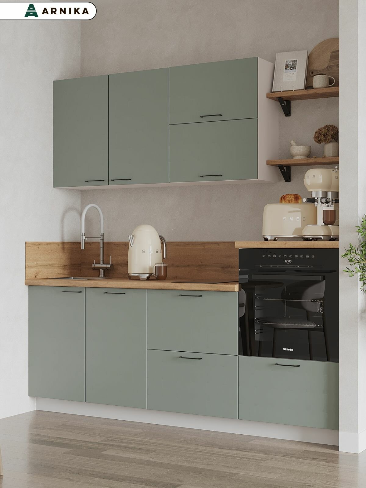 ARNIKA Кухонный гарнитур со столешницей "Дакия" 2,1м х цвет олива (зеленый), фасад Эмаль