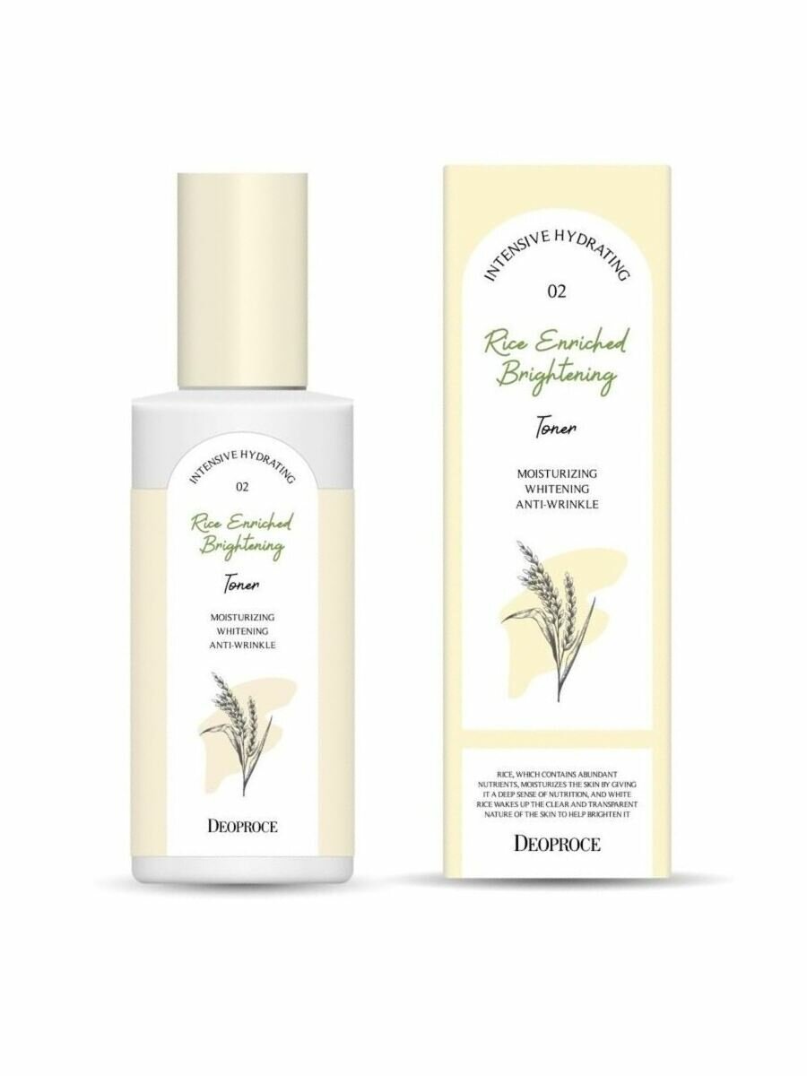 Тоник Deoproce Natural Skin Rice Enriched Brightening Toner, с экстрактами злаковых культур, 200 мл