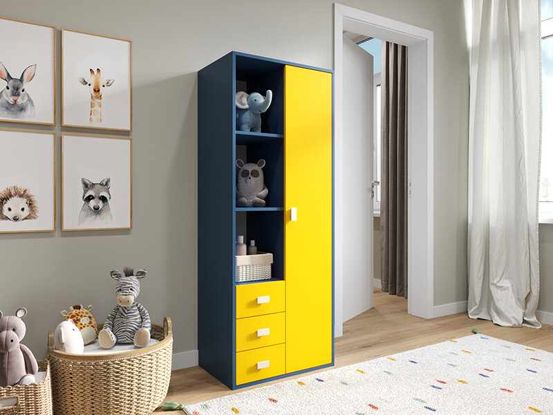 Шкаф распашной в детскую комнату "Озорник 2" 60х155х40 Нави / Солнечный свет