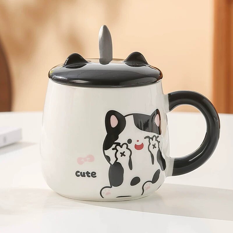 Кружка с крышкой в виде кошки, чашка для питья в общежитии, керамическая чашка для домашнего использования, милая чашка