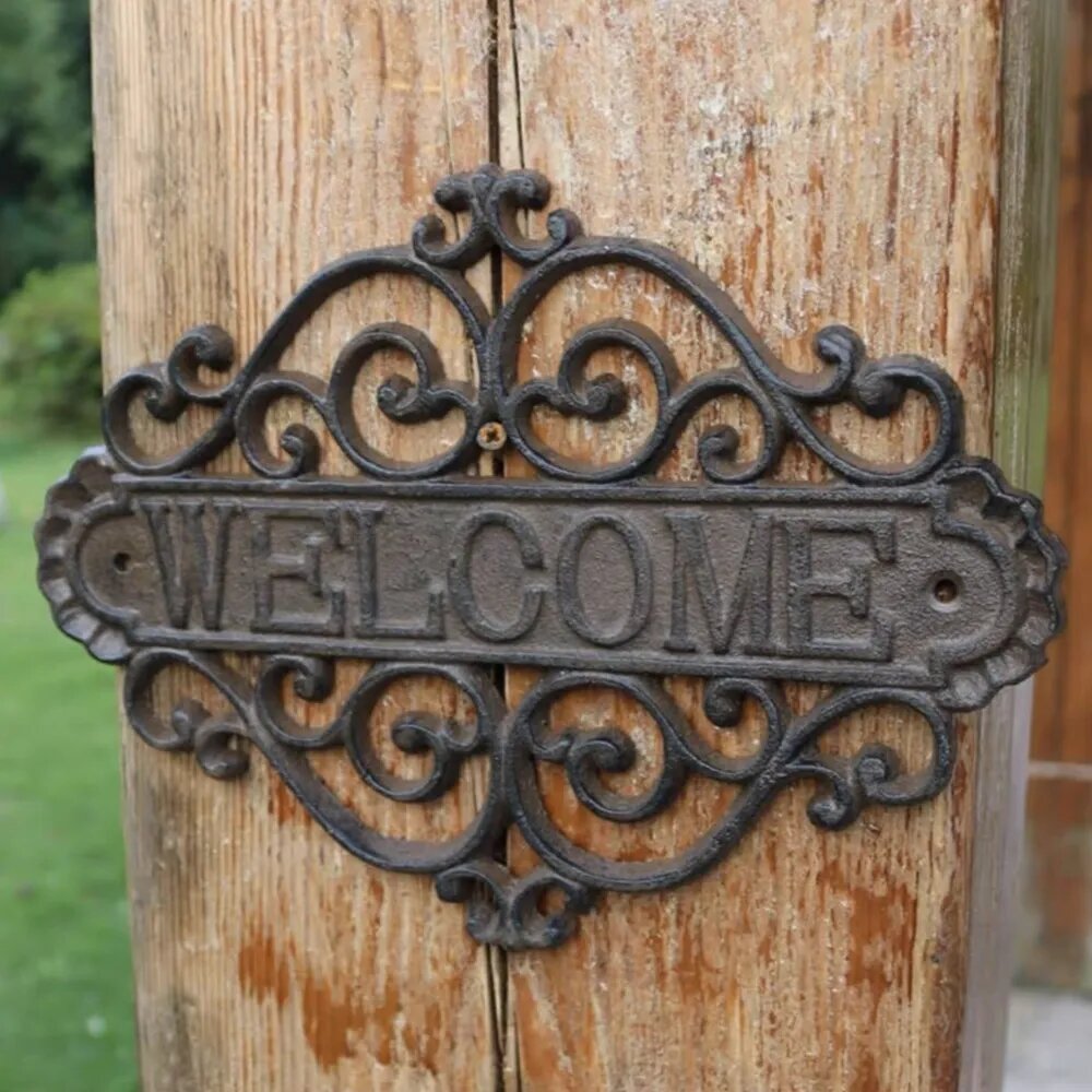 Вывеска декоративная "WELCOME" из чугуна в ретро стиле, 28.5 х 21.5 см — фото 1
