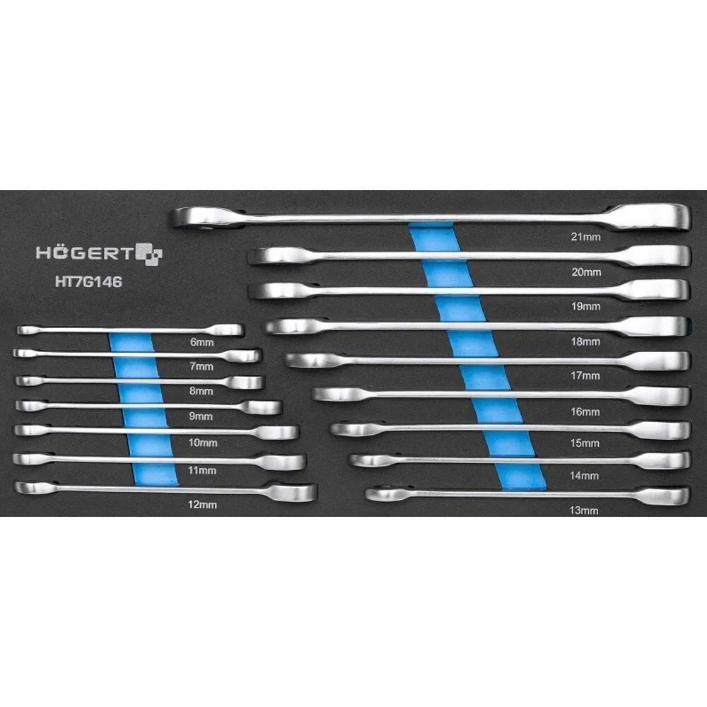 Набор рожково-накидных ключей с трещоткой HOEGERT TECHNIK 16шт HT1R006-HT1R021 HT7G146