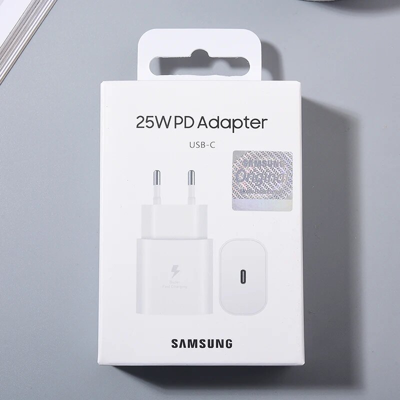 Оригинальное зарядное устройство Samsung 25 Вт/45 Вт, адаптер Super Fast Charge EU 25W White Charger