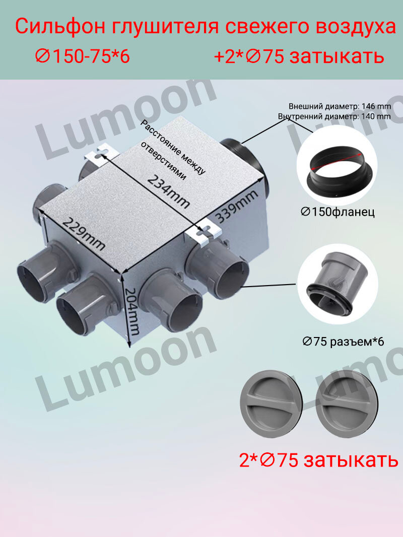 Бесшумный воздухораспределительный короб, соединитель 150-75*6, используется для снижения шума в системах приточной вентиляции
