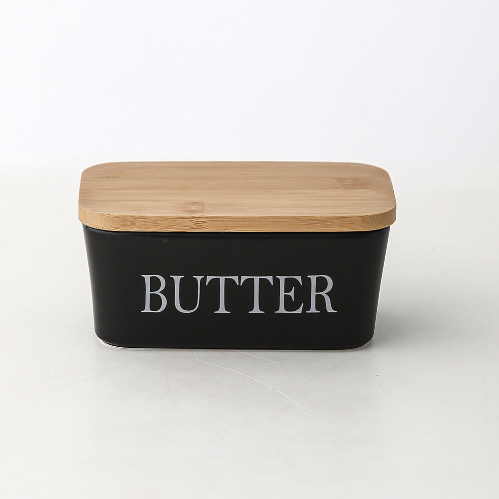 Прямоугольная керамическая масленка, герметичная банка для масла с бамбуковой крышкой и ножом, западный стиль, домашняя сырница