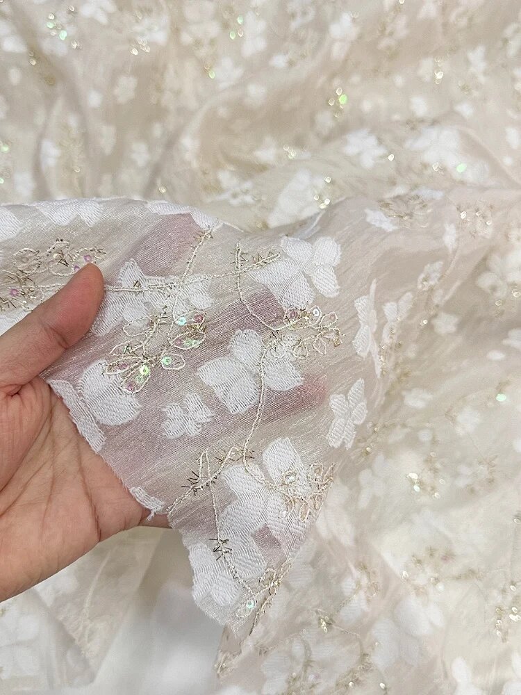 Шелковая вискозная органза с вышивкой 1,4 м 1M long