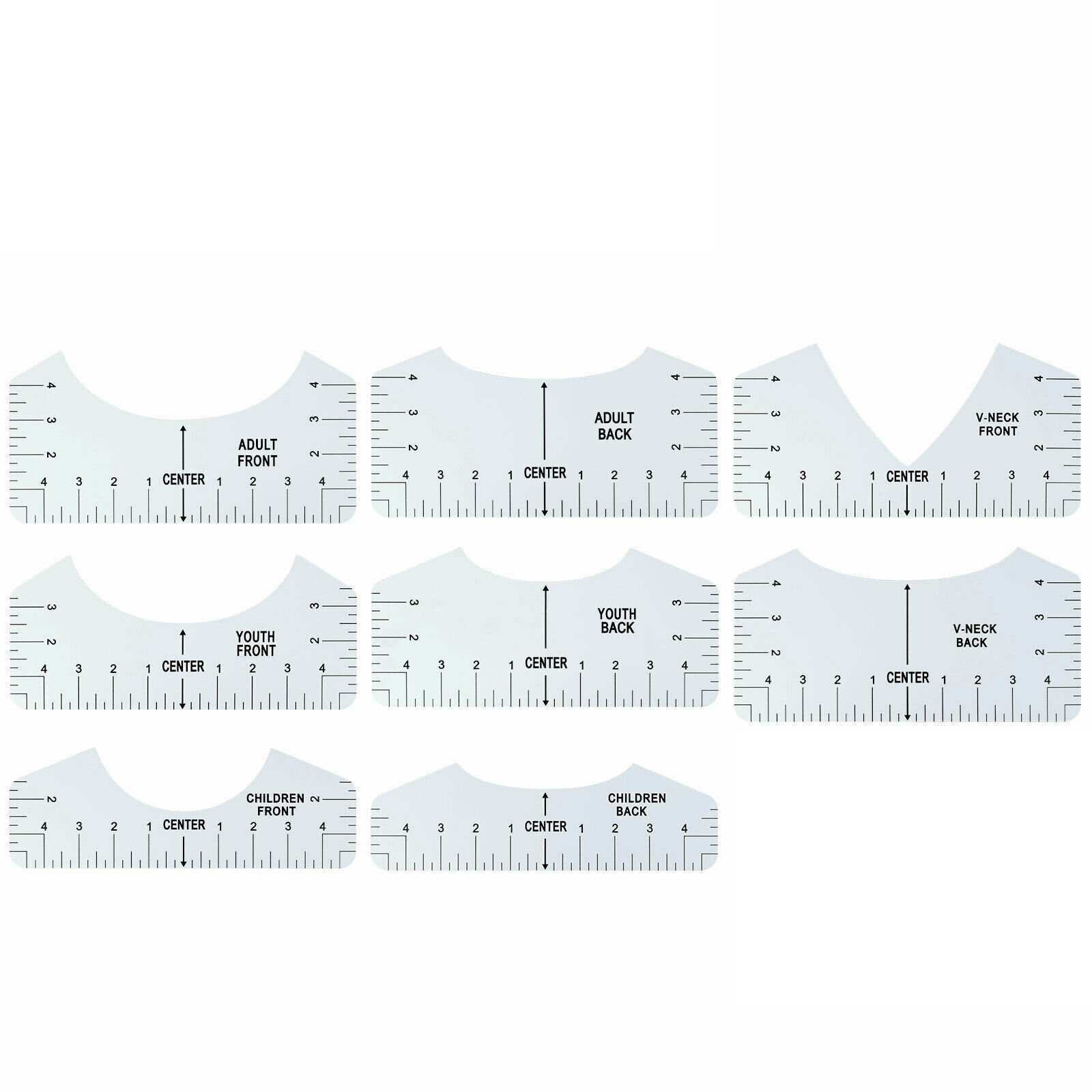 9 штук/набор Линейка для футболок PVC Линейка для выравнивания футболок Измерительная линейка Швейная линейка Снаряжение для шитья, Белый, 8*Линейка для футболок + 1*Мягкая сантиметровая лента, Размер упаковки 26*12*2см, Вес упаковки 183г