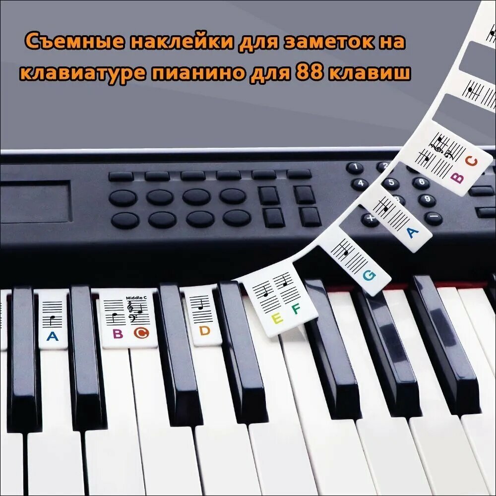 Многоразовое руководство по нотам для фортепиано, Съемные наклейки для заметок на клавиатуре пианино для 88 клавиш, этикетки с буквенными обозначениями, Простое в установке,(красочное).