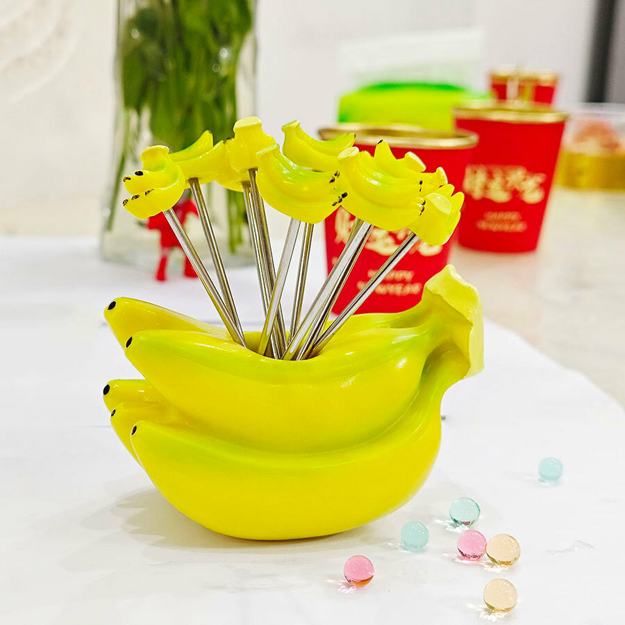 Стальной набор фруктовых вилок в тематике банана, 10 штук, для детей и десертов, элегантный подарок