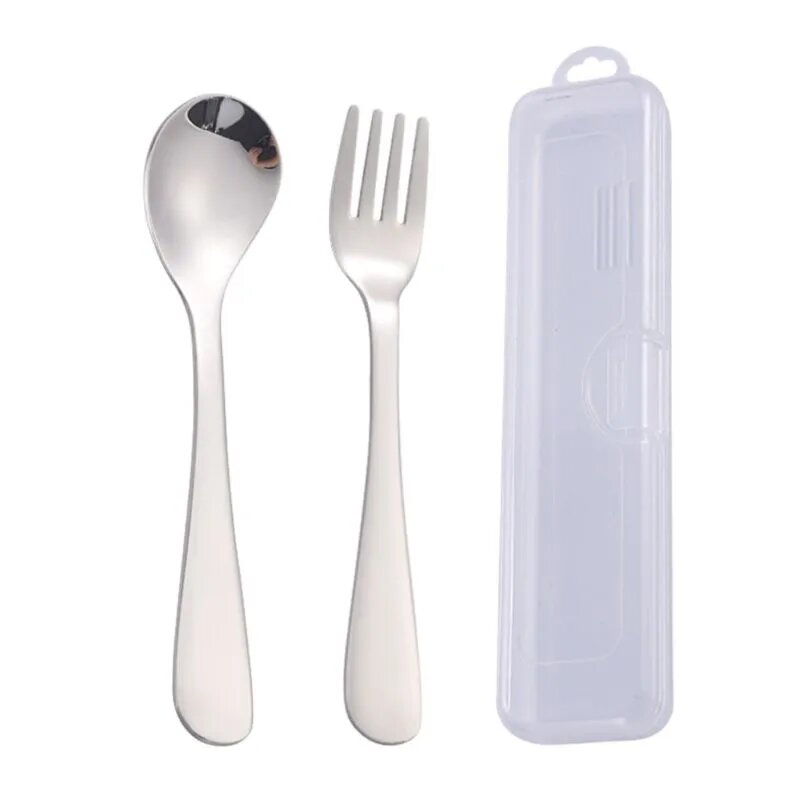 Набор детских ложек и вилок с футляром для хранения, детские столовые приборы из нержавеющей стали, кормушка для твердой пищи, посуда для обучения малышу