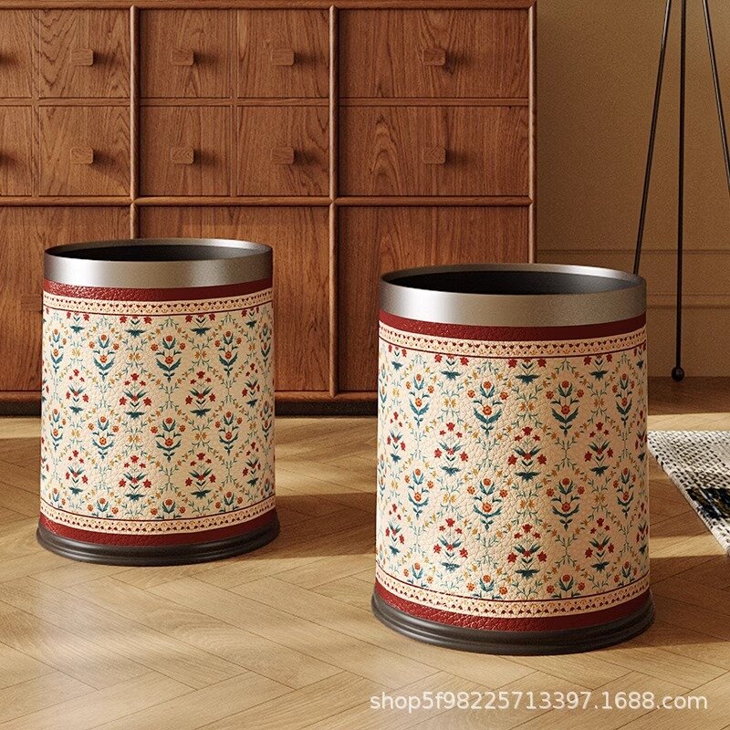 Кожаная мусорная корзина, высокая эстетика, для дома, гостиной, большая вместимость, спальня, высококачественная легкая роскошь, кухонная урна, двухслойная, без крышки