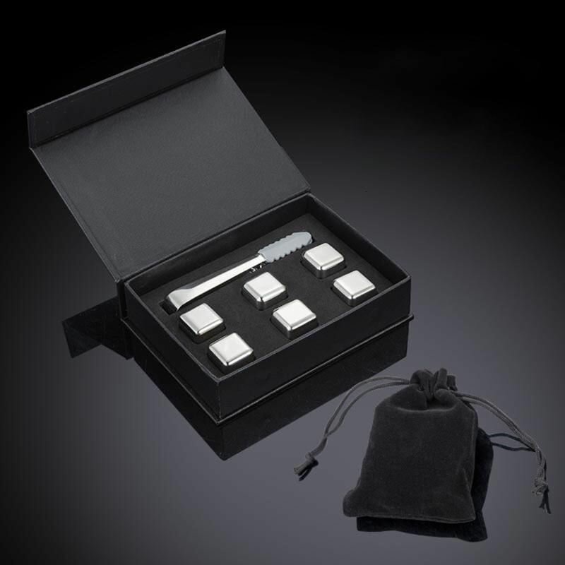 Нержавеющие кубики льда для напитков, - Подарочная коробка (серебристая) 6 шт.