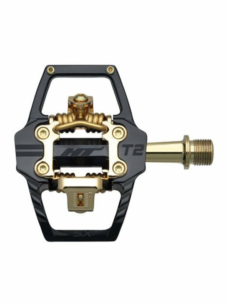 Педали HT T2SX Stealth Black/Gold BMX Racing контактные с шипами (T2SXXX2Y02K1X1)