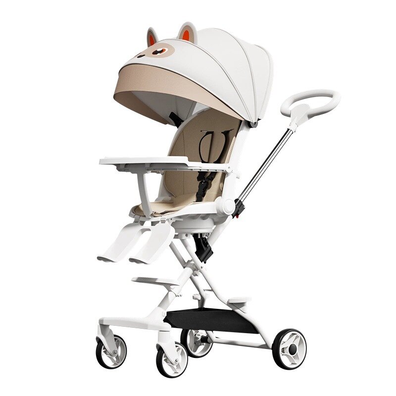 Коляска для детей, сидеть, лежать и складывать, 4 колеса, пластиковые, передние и задние двойные, передняя ось 33 см, диаметр колес 16 см, ширина шасси 52 см, артикул 2046199657, тип преобразуемая коляска-коляска-ложка, всесезонная, цвет рамы бежевый,