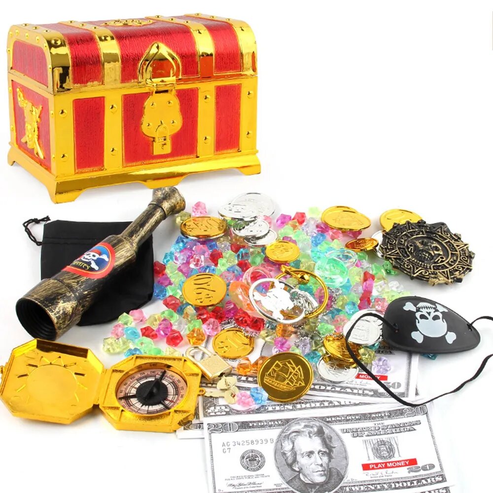 Пиратский Сундук С Сокровищами Детская игра "Охота за Сокровищами" Игрушка "Сундук -Красный Набор