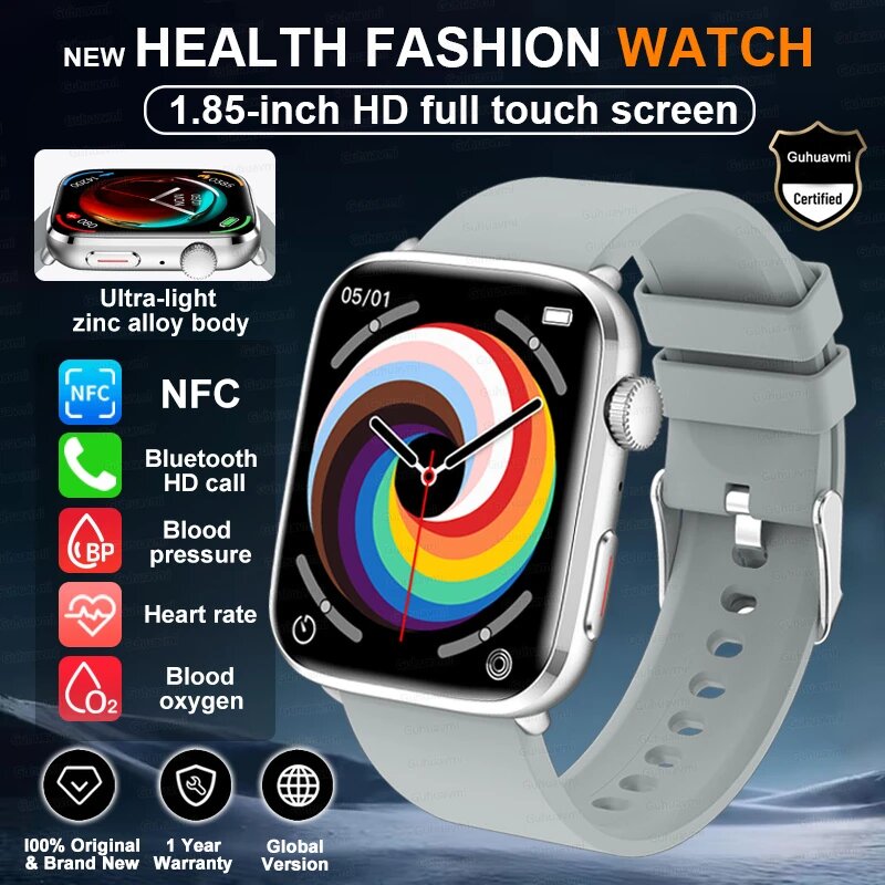 Умные часы Gohuami, серые, 1.85" HD, NFC, Bluetooth