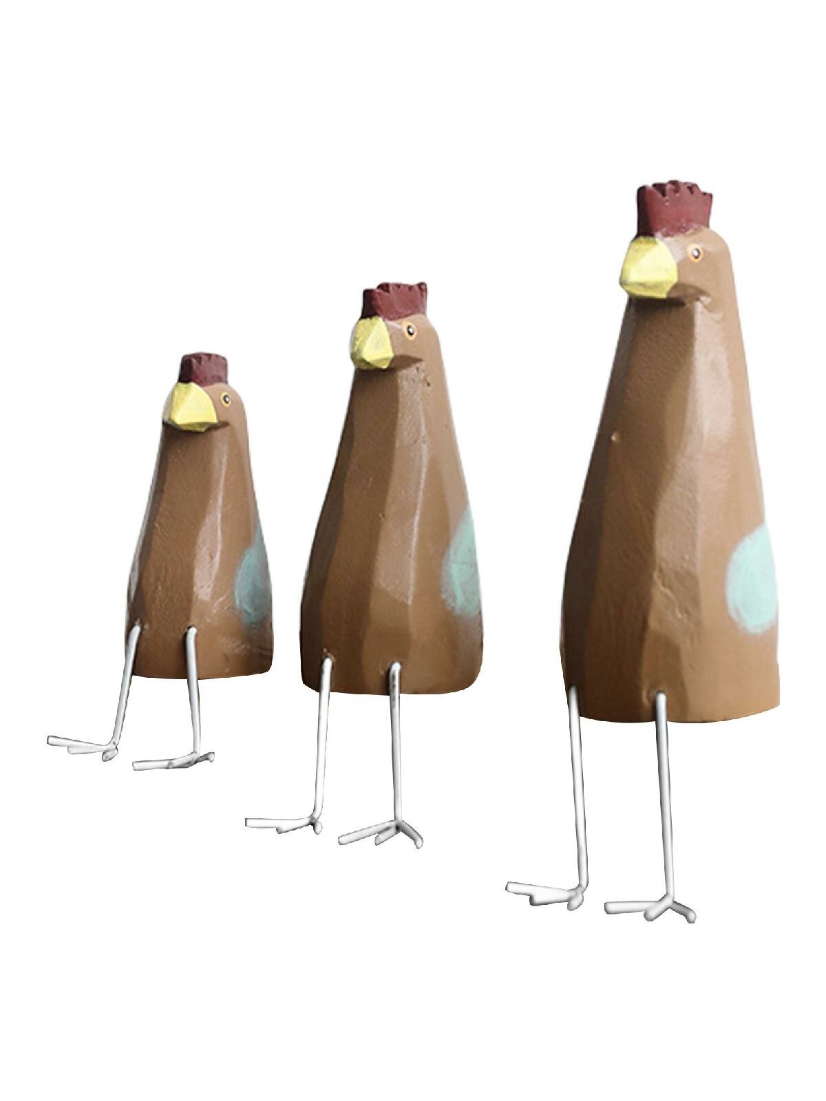 Набор из 3 деревянных скульптур цыплят для уникальных декоров кухонных подоконников