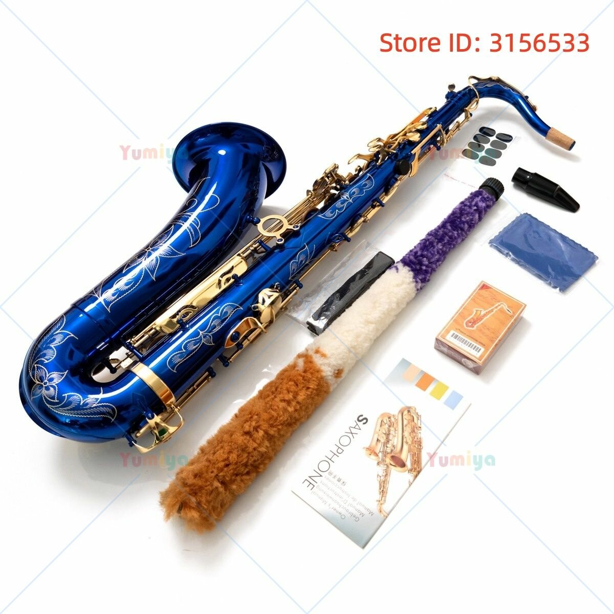 Тенор-саксофон, покрытый небесно-голубым лаком с золотыми клавишами, идеально подходит для студентов и начинающих, Bb-саксофон с мундштуком, футляром и аксессуарами
