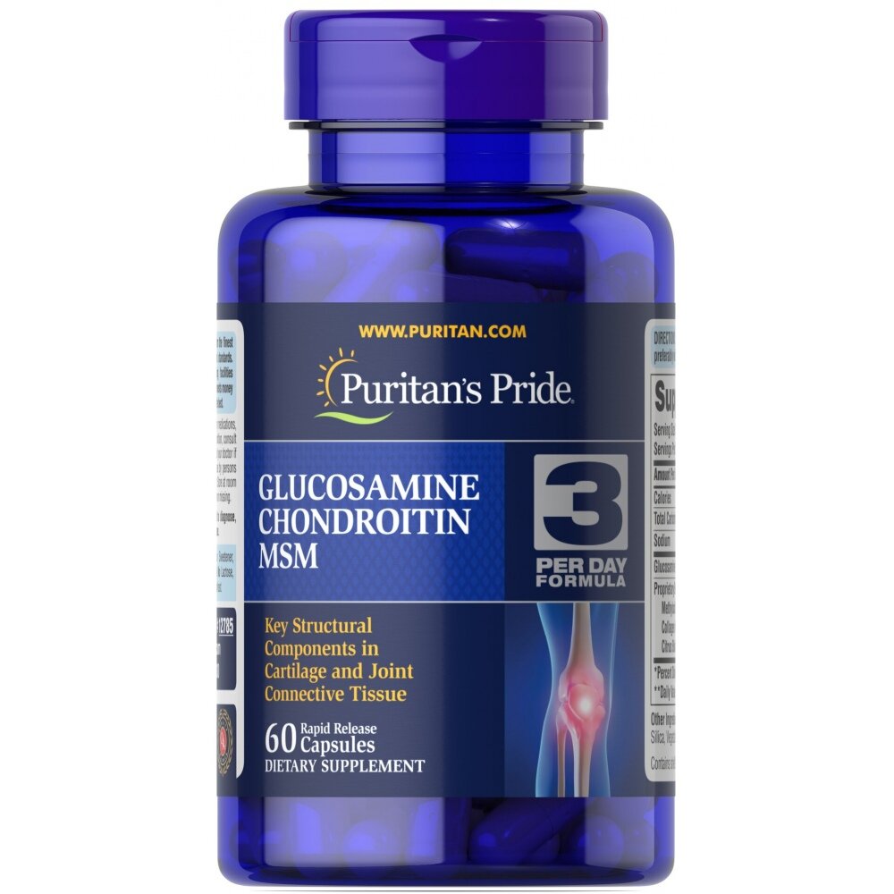 Puritan’s Pride Glucosamine, Chondroitin & MSM 3 Per Day Formula, 60 капсул