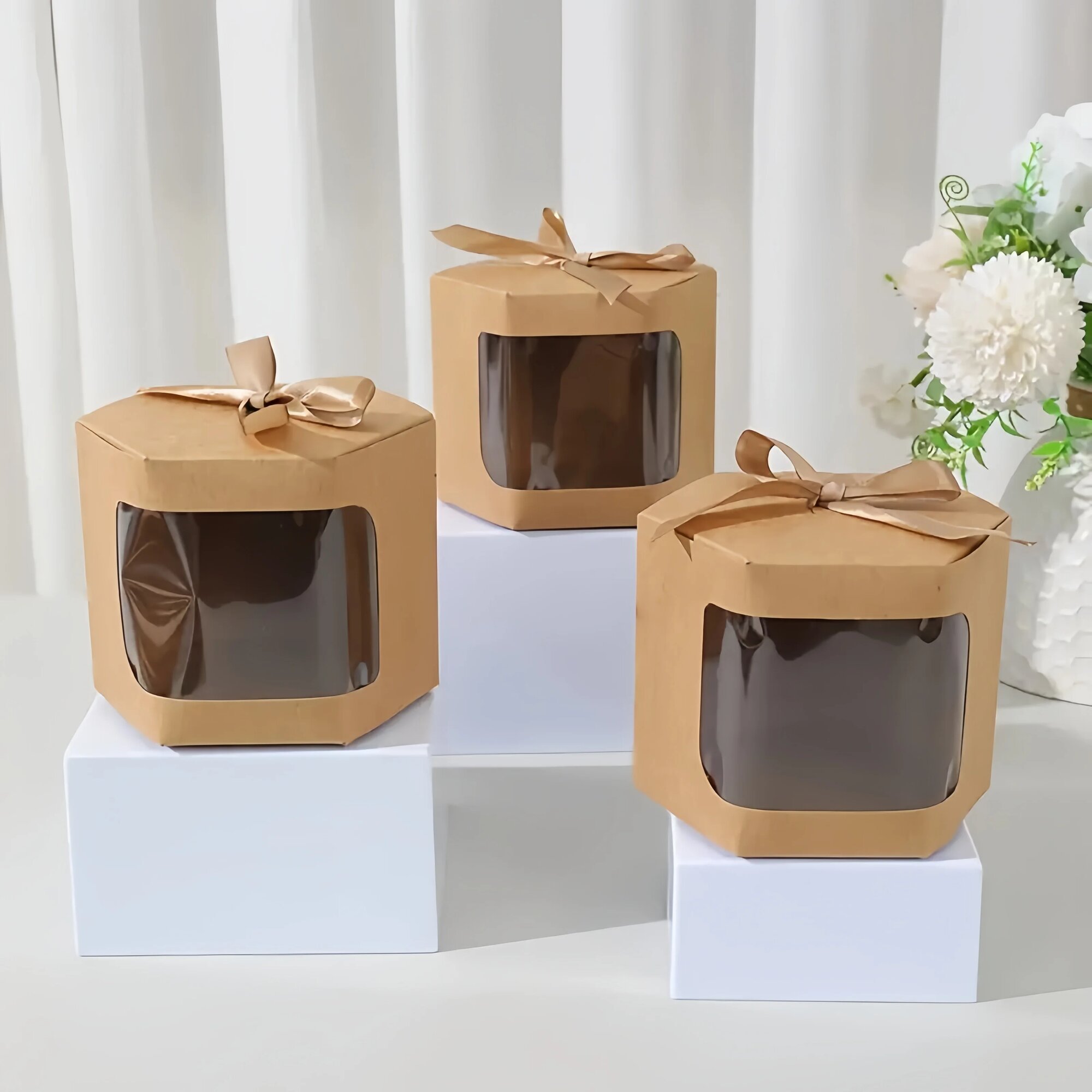 Коробки для торта крафт с окном 7x7x7 см, 6 шт