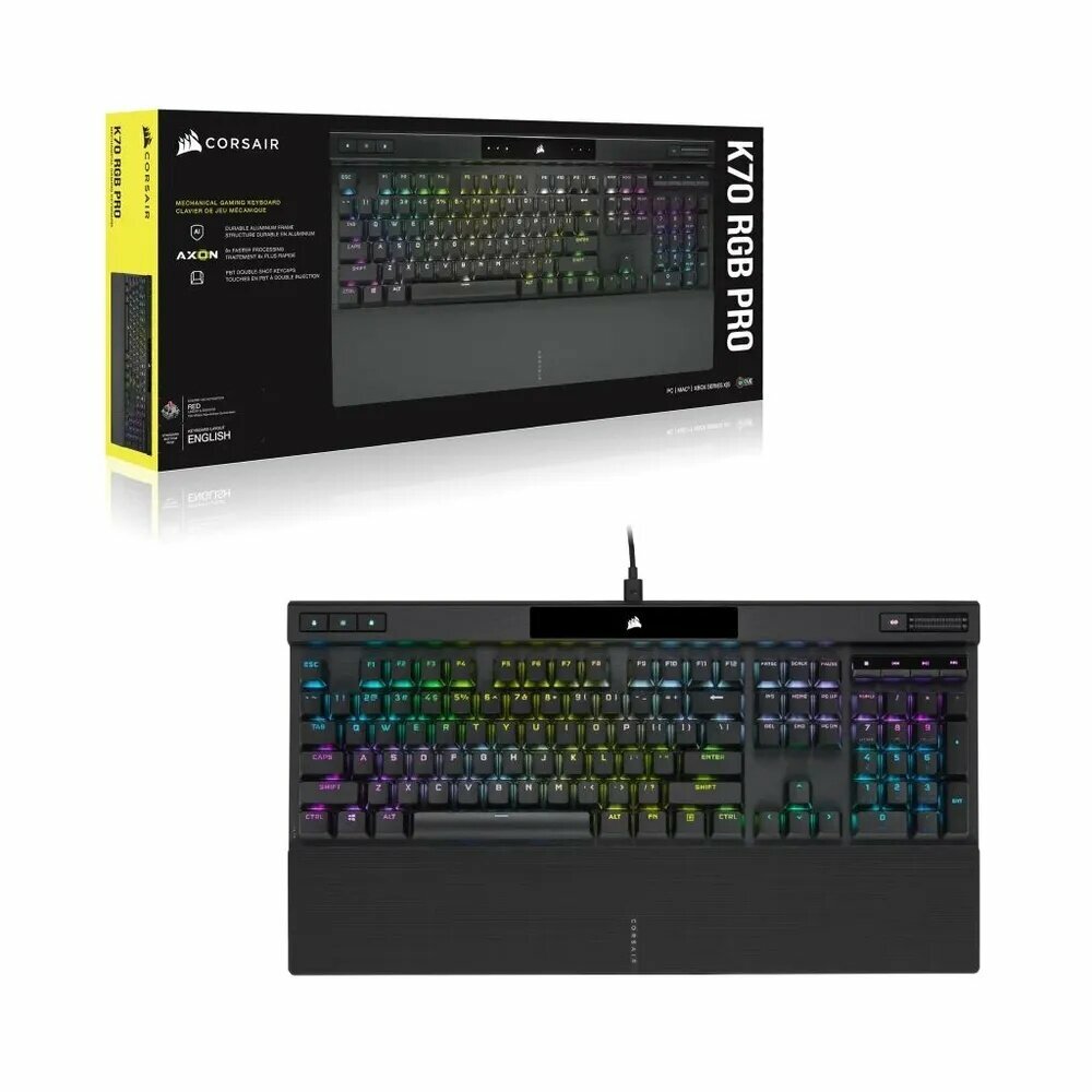 Corsair Игровая клавиатура проводная Corsair K70 RGB PRO, black-red axle, (Cherry MX RGB Red), Английская раскладка, красный