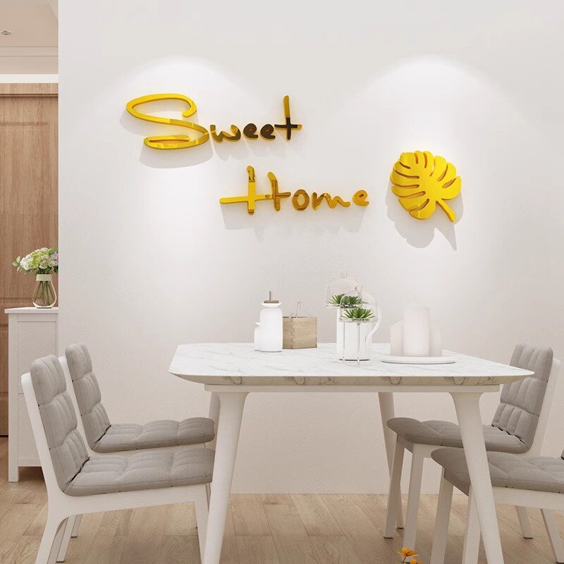 3D Акриловая Наклейка на Стену - Серия Sweet Home, Большой Размер, Белый, Самоклеящаяся для Декора Стены, Столовой,