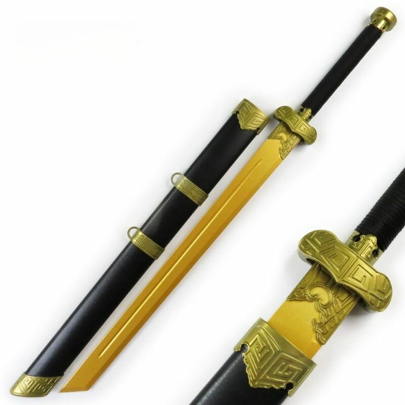 Детский меч Тан Дао для ушу и выступлений, длина 87 см бамбук, черная золотая сабля