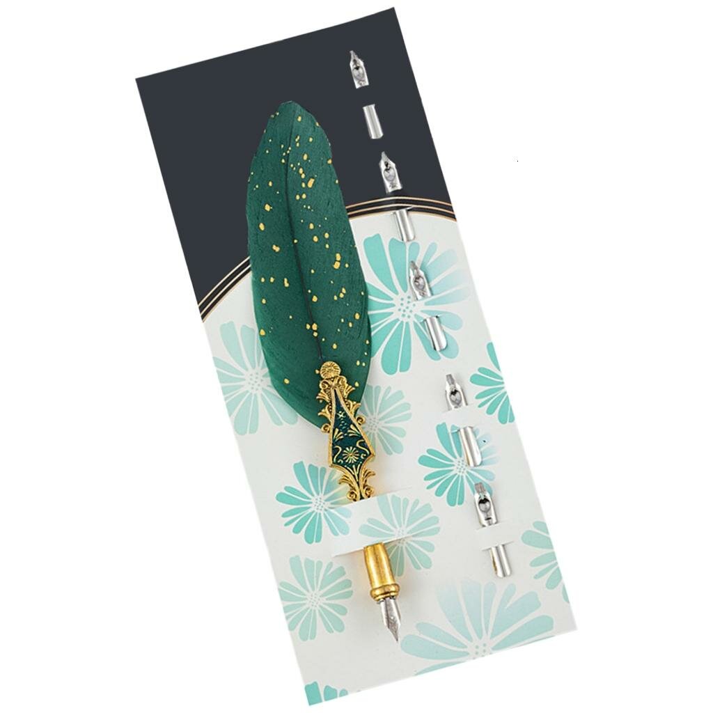 Набор старинных перьев для каллиграфии, темно - зеленый