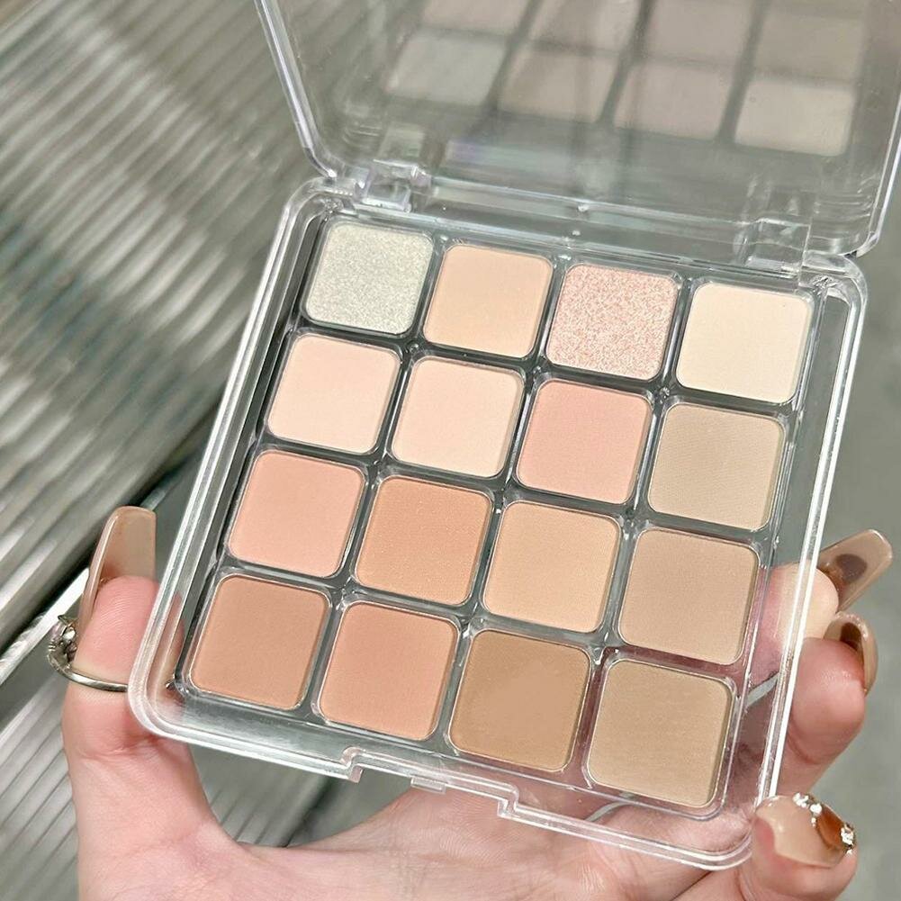 Корейская палетка теней для век с эффектом естественного макияжа: 16 оттенков розово-коричневых и дынных тонов с перламутром и матовыми текстурой