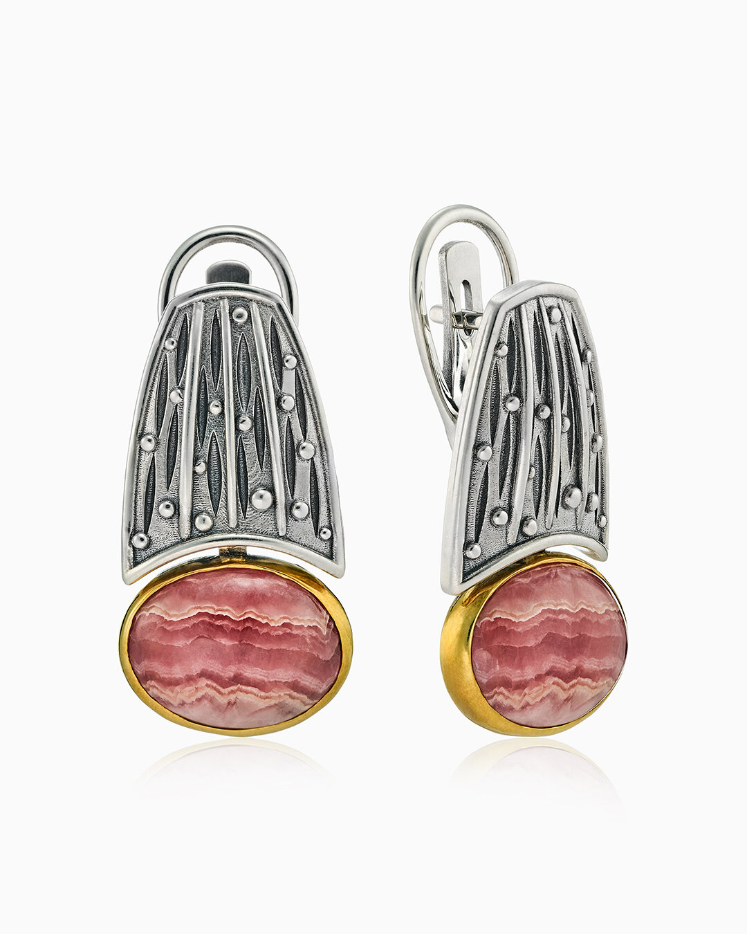 Подвеска для серег, серебро, 925 проба, родохрозит