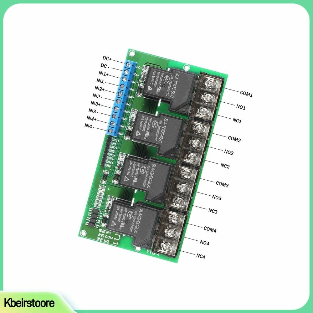 4-канальный релейный модуль 12В, 30А. С опторазвязкой, срабатывает по уровню